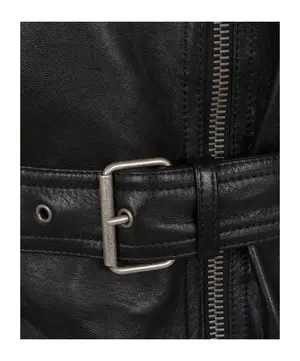 Saint Laurent Belted Zip Detailed Biker Coat