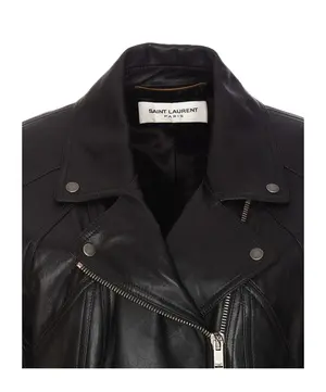 Saint Laurent Belted Zip Detailed Biker Coat