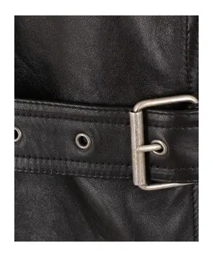 Saint Laurent Belted Zip Detailed Biker Coat