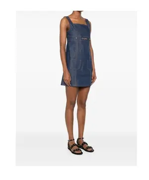 Celine Empire Mini Dress In Raw Wash Denim