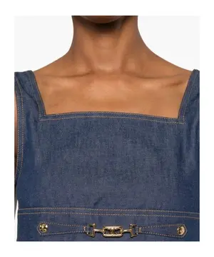 Celine Empire Mini Dress In Raw Wash Denim