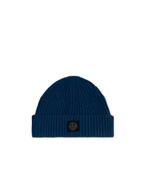 Stone Island Compass Patch Ribbed Beanie - Blue