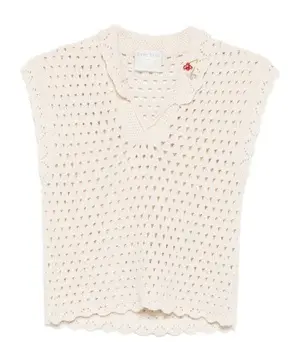 FORTE_FORTE Cap Sleeve Knitwear With Floral Embellishment