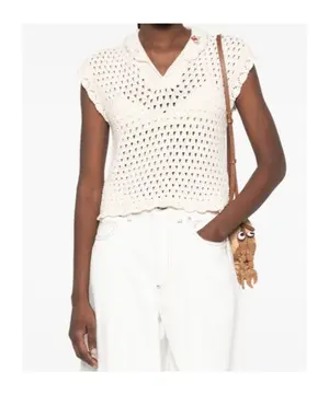 FORTE_FORTE Cap Sleeve Knitwear With Floral Embellishment