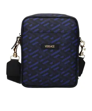 Versace Logo Print Shoulder Bag - Black