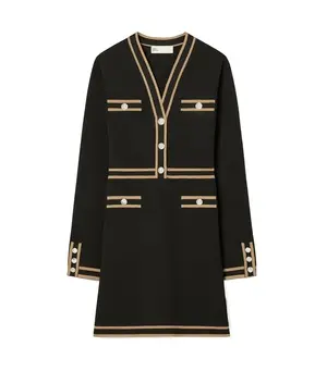 Tory Burch Kendra Long-sleeved Knitted Dress - Black/light Blue