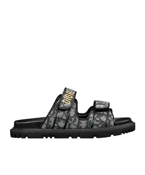 Dior Act Slides With Gold-finish Signature - Gray