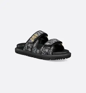 Dior Act Slides With Gold-finish Signature - Grey
