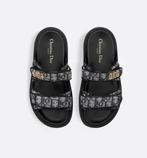 Dior Act Slides With Gold-finish Signature - Grey
