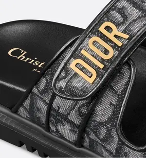 Dior Act Slides With Gold-finish Signature - Grey