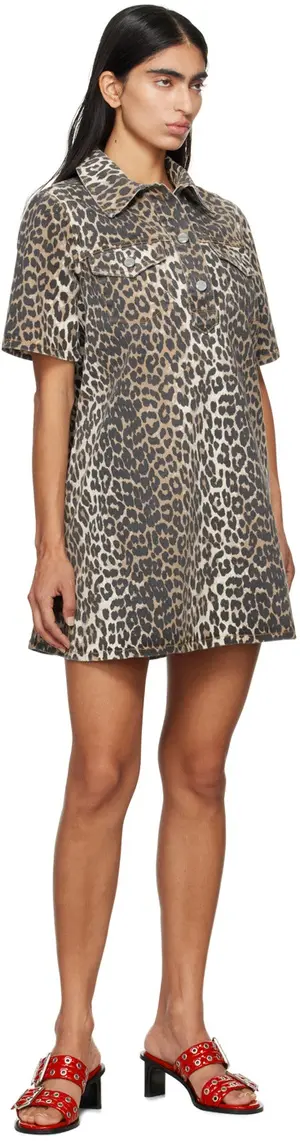 GANNI Printed Mini Dress - Leopard