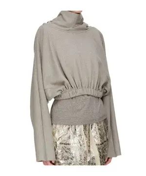 Rick Owens Cropped Drawstring Hoodie - Mixed Gray
