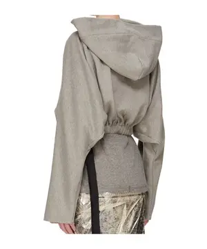 Rick Owens Cropped Drawstring Hoodie - Mixed Gray