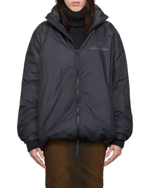 Acne Studios Hooded Down Jacket With Logo Print