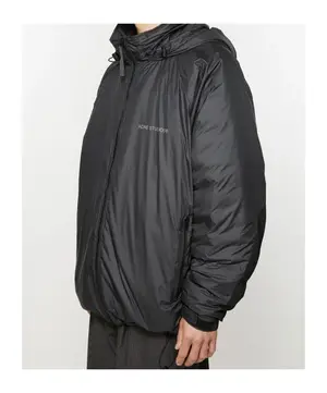 Acne Studios Hooded Down Jacket With Logo Print