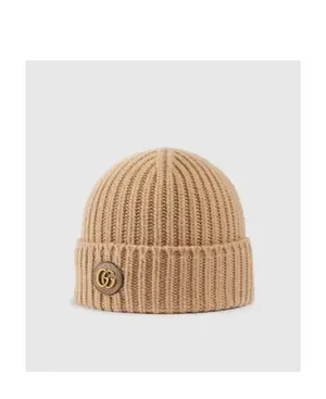 Gucci Double G Knitted Beanie - Brown