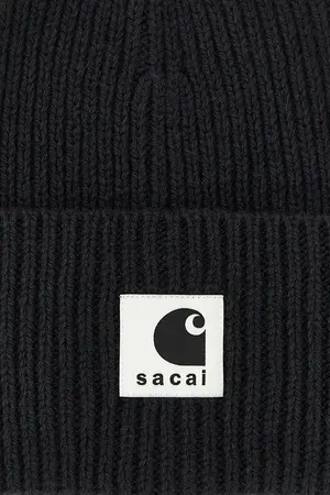 Sacai X Carhartt Logo Patch Knit Beanie - Black