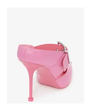 Alexander McQueen Pointed Toe Slip-on Mules With Buckle Detailing
