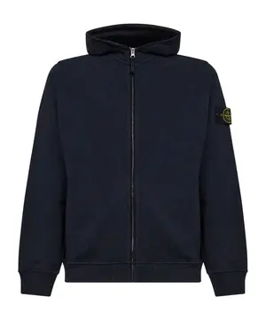 Stone Island Logo Patch Zip Hoodie - Blue