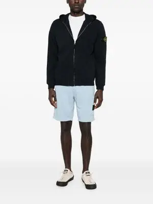 Stone Island Logo Patch Zip Hoodie - Blue