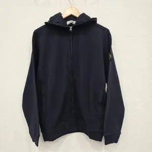 Stone Island Logo Patch Zip Hoodie - Blue