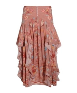 Farm Rio Ruffled Floral Maxi Skirt - Mocha