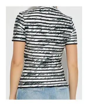 Balmain Striped Love Letter Top With High Collar And Short Sleeves