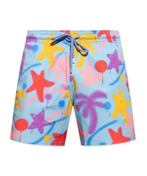 Palm Angels X Vilebrequin Graphic Print Swim Shorts - Blue
