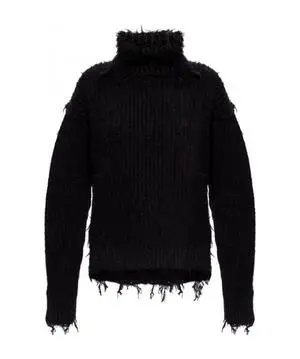 Moncler Knitted Pullover With High Neck And Distressed Hems
