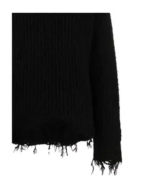 Moncler Knitted Pullover With High Neck And Distressed Hems
