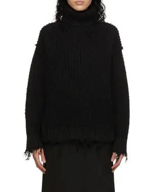 Moncler Knitted Pullover With High Neck And Distressed Hems