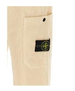 Stone Island Logo Patch Corduroy Cargo Pants - Ivory