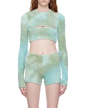 Off-White Double Cut-out Long-sleeved Top - Green