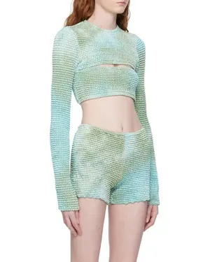 Off-White Double Cut-out Long-sleeved Top - Green
