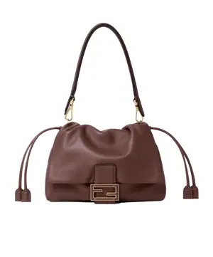Fendi Mamma Baguette Medium Shoulder Bag With Ff Clasp - Reddish Brown