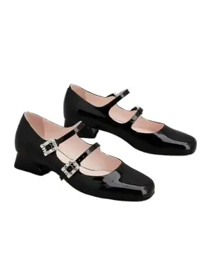 ROGER VIVIER Trés Vivier Strass Buckle Mini Babies Ballerinas In Patent Leather