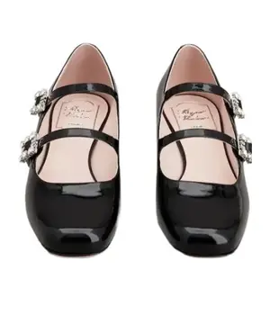 ROGER VIVIER Trés Vivier Strass Buckle Mini Babies Ballerinas In Patent Leather