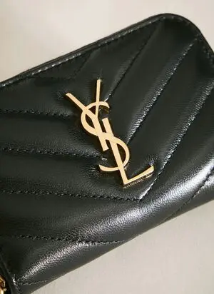Saint Laurent Cassandre Matelassé Coin Card Wallet - Black