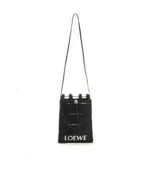Loewe Embroidered Raffia Drawstring Pouch - Black