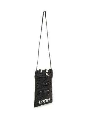 Loewe Embroidered Raffia Drawstring Pouch - Black