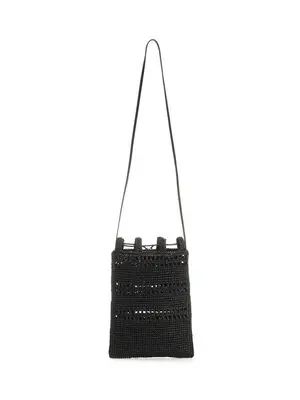 Loewe Embroidered Raffia Drawstring Pouch - Black