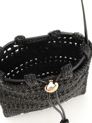Loewe Embroidered Raffia Drawstring Pouch - Black