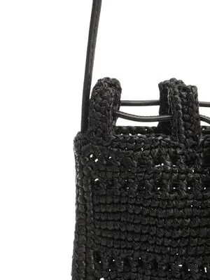 Loewe Embroidered Raffia Drawstring Pouch - Black