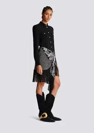 Balmain Fringed Silk Scarf Skirt