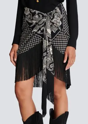 Balmain Fringed Silk Scarf Skirt