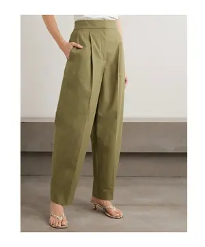 JOSEPH Paver Pleated Cotton Tapered Pants - Green