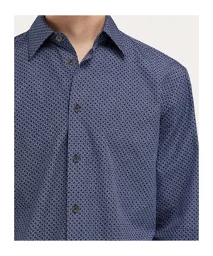 FERRAGAMO Monogram-pattern Button-up Shirt - Navy Blue/washed Denim
