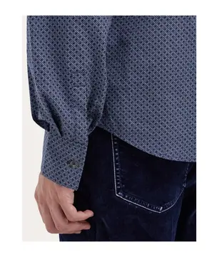 FERRAGAMO Monogram-pattern Button-up Shirt - Navy Blue/washed Denim