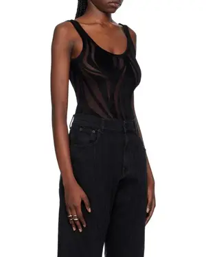 MUGLER Sheer Pattern Mesh Bodysuit