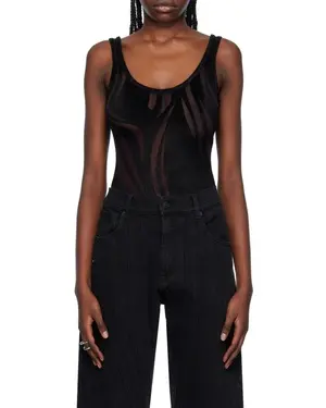 MUGLER Sheer Pattern Mesh Bodysuit